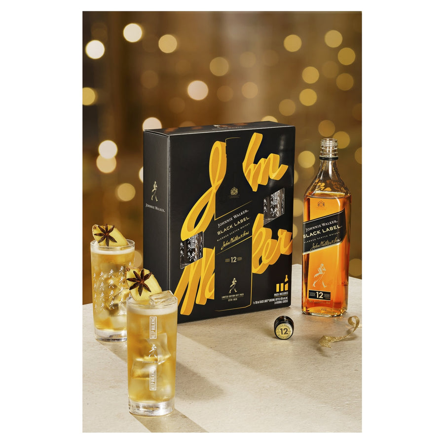 Johnnie Walker Black Label Scotch Whisky Glass Gift Pack (700mL ...